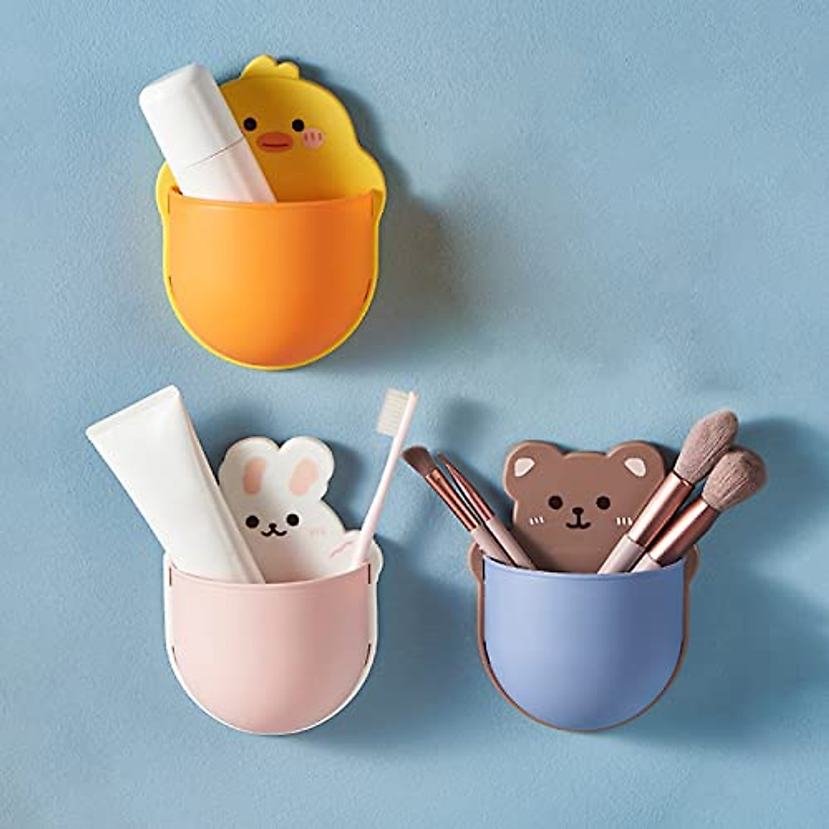 Smalibal Storage Organizer Box with Drainage Hole, Cute Bear Rabbit Shape Self Adhesive Storage Case, Wall Mounted Storage Shelf, Organizer Rack, Shelf for Bathroom, Pantry, Kitchen, Laundry, Utility