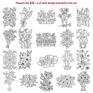 Art Eclect Coloring All Occasion Cards for Adults, Happy Birthday, Thank You and Sympathy, 20 Cards With Unique Flower Designs, 10 Fuchsia and 10 White Envelopes (Flowers B20/PinkWhite)