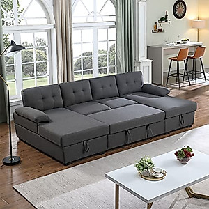 Moxeay Lifestyle Sectional Sofa Set Pull Out Couch U Shaped Sectional Couch with Storage Chaise Modular, Dark Grey