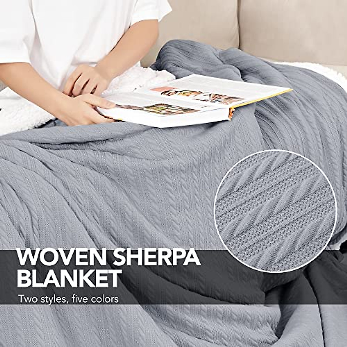 Deconovo Sherpa Bed Blankets for All Season Use - Grey Thick Warm Soft Throw Blanket for Travel, Bed, Couch, Sofa, 50x60 Inches, Grey