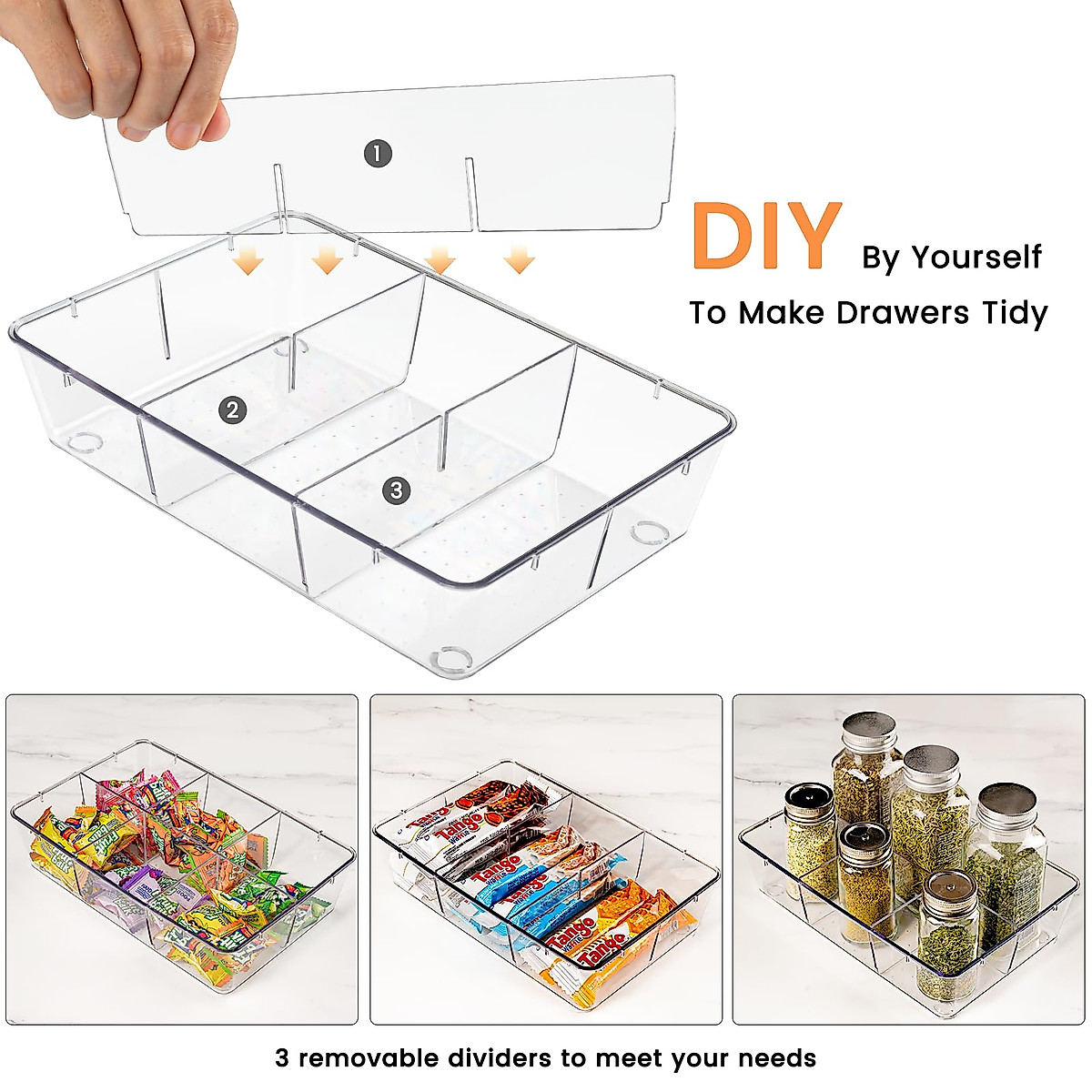 Criusia 9 Pack Drawer Organizer, 3 Sizes Clear Plastic Drawer Organization Storage Bins, Non-Slip Drawer Dividers for Makeup, Jewelry, Snacks, Office, Bedroom, Kitchen, Bathroom