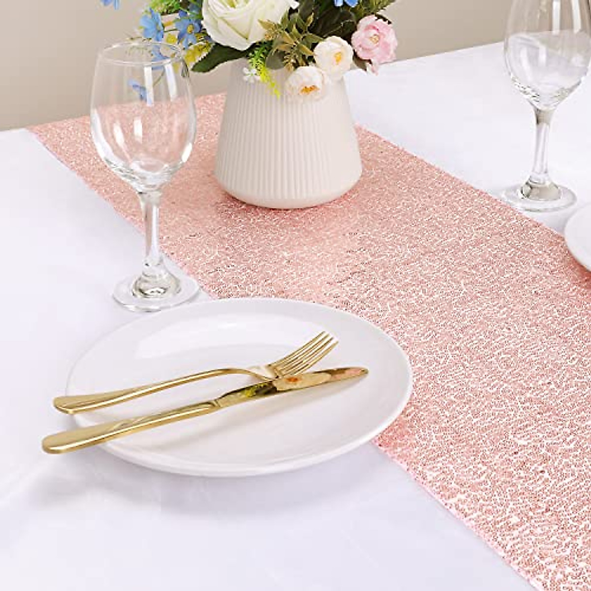 6 Pack Sequin Table Runner Rose Gold, 12 x 108 inch Glitter Rose Gold Table Runner for Rectangle Table for Birthday, Wedding, Banquet, Holiday Party Decorations, Christmas Gift & Baby Shower