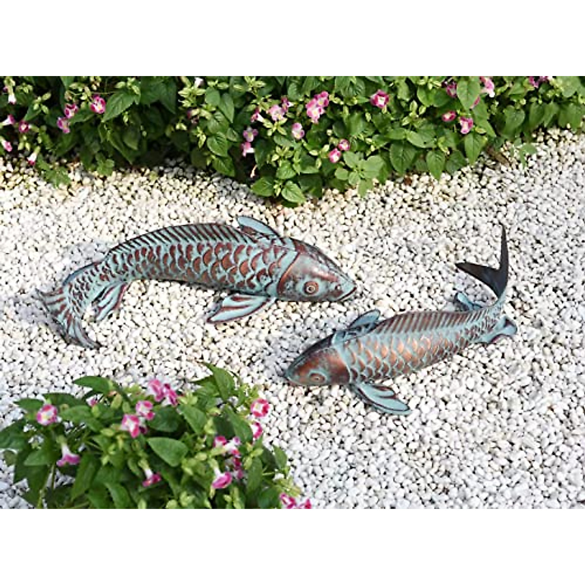 Garden Sculptures & Statues, Garden Statues, Koi Fish Decor, Antique Outdoor Statue Ornament, Metal Copper Garden Art, Set of 2 Fish Sculpture for Outdoors, Patio, Yard, Lawn, Pond and Home Decoration