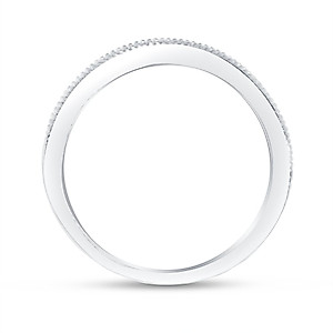 Size - 8.5 - Solid 14k White Gold 3mm Round Cut Milgrain Pave Set Anniversary Ring Wedding Band CZ Cubic Zirconia 1/2 cttw.