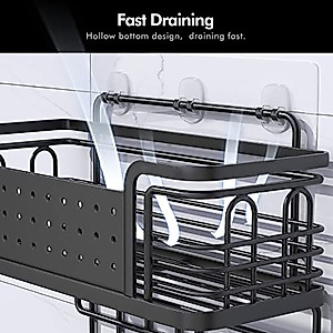 LIVOD Shower Organizer, Adhesive Shower Caddy with Soap Holder，No Drilling Rustproof Shower Shelf for Inside Shower，Stainless Steel Shower Rack for Bathroom Storage, Black