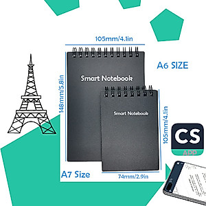GOTTOWOW Reusable Smart Erasable Notebook, Heat Wet Erase, Waterproof, Wire bound Notebook, Spiral Notebook, Wide Ruled Paper, Blank Paper, Erasable Pen, Cloud Storage, 62 Pages, A5 (black 1)