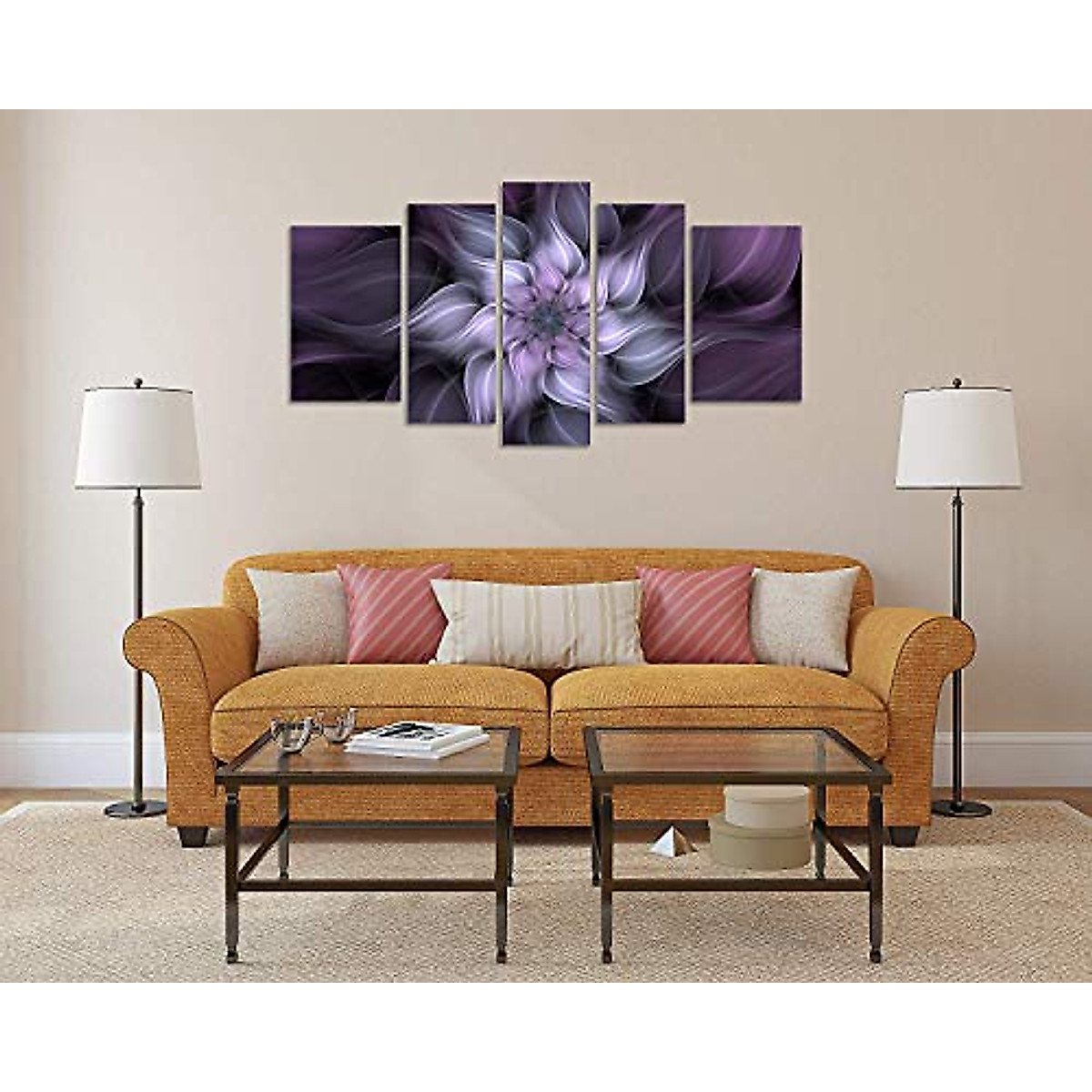 TutuBeer 5 Panel Bauhinia Chinese Redbud Purple Flower Plant Botany Picture Flower Artwork Oil Painting on Canvas Stretched and Framed Giclee Print Home Decoration Living Room Bedroom Wall Art Hanging