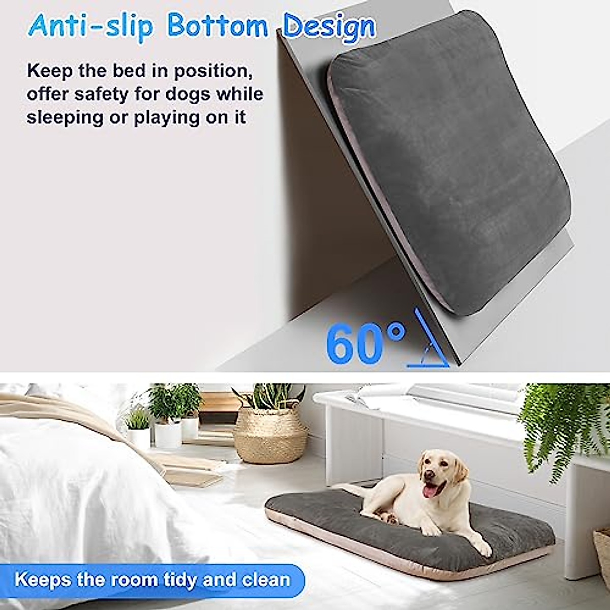 Magic Dog Super Soft Large Dog Bed, 39 Inches Big Dog Beds Orthopedic Foam Pet Beds with Anti Slip Bottom, Dog Sleeping Mattress with Removable and Washable Cover, Light Grey