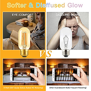 Genixgreen Dimmable E26 LED Bulb 60 Watt Equal 6W Amber Tube Light Bulb, T14/T45 Vintage Filament Edison Bulb for Wall Sconces Ceiling Fan, Pendant Warm White 600Lm,Soft White 2200K,120V 4 Pack