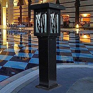 ZMY Anti-Rust Solar Vintage Glass Pillar Light Outdoor Retro Industrial Post Lighting Aluminum Garden Lawn Column Lantern Villa Home Landscape Pathway Fixture E27 Edison