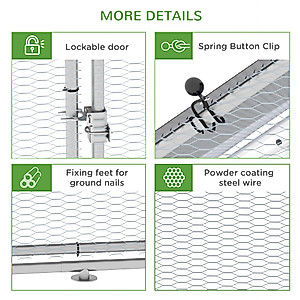 PawHut Large Chicken Coop Metal Chicken Run with Waterproof and Anti-UV Cover, Spire Shaped Walk in Fence Cage Hen House for Outdoor and Yard Farm Use, 1.26" Tube Diameter, 9.8' x 26.2' x 6.4'