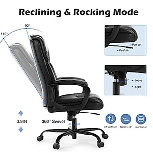 JHK Home Office Chair Ergonomic Executive Desk with 360°Swivel Wheels, PU Leather Computer with Lumbar Support, Height Adjustable with Armrest, Black