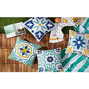 Outdoor Waterproof Throw Pillow Covers Set of 4 Floral Printed and Boho Farmhouse Outdoor Pillow Covers for Patio Funiture Garden 18x18 Inch Blue