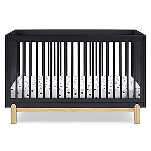 Delta Children Poppy Crib 6-Piece Baby Nursery Furniture Set–Includes: Convertible Crib, Dresser, Changing Top, Crib Mattress, Sheets, & Changing Pad, Midnight Grey w/Natural
