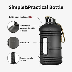 TOOFEEL 2 Liter Water Bottles - Half Gallon Water Bottle BPA Free - Ideal for Gym, Big Water Jug, Reusable Sports Bottle with Measurements Marked Drink Container (2.2L 74oz Matte Black Water Jugs)