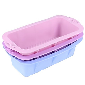 FEOOWV 3 Pack Bread pan loaf pan silicone molds for baking silicone bread loaf pan for Homemade Cakes, Breads, Meatloaf and quiche omelets- 9.8x4.7x2.9 inch (Pink+Blue+Purple)