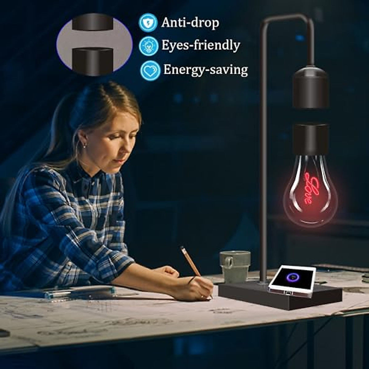 Floatidea Magnetic Levitating Lamp with Phone Wireless Charger Levitation Floating Light Bulb Novelty Love Lamp for Valentine's Day Birthday Anniversary Romantic Christmas Gift Decoration