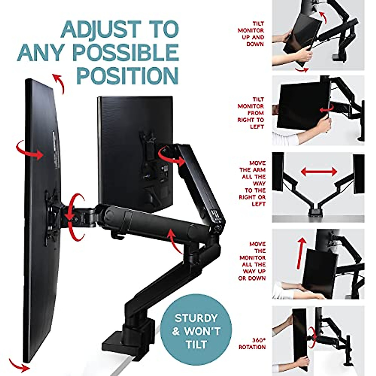 Dual Monitor Arm, Dual Monitor Mount, Dual Monitor Desk Mount up to 32 Inch Computer Screens, Dual Monitor Stand VESA Mount, Monitor Mount & Monitor Arms for 2 Monitors, Computer Monitor Arms in Black