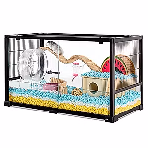 OIIBO Glass Hamster Cage 40 Gallon Large Hamster Cage with Sliding Front Door, 32" L x 16" W x 18" H Chew-Proof Small Animal Cage for Dwarf Syrian Hamster Hedgehog Gerbils Guinea Pigs