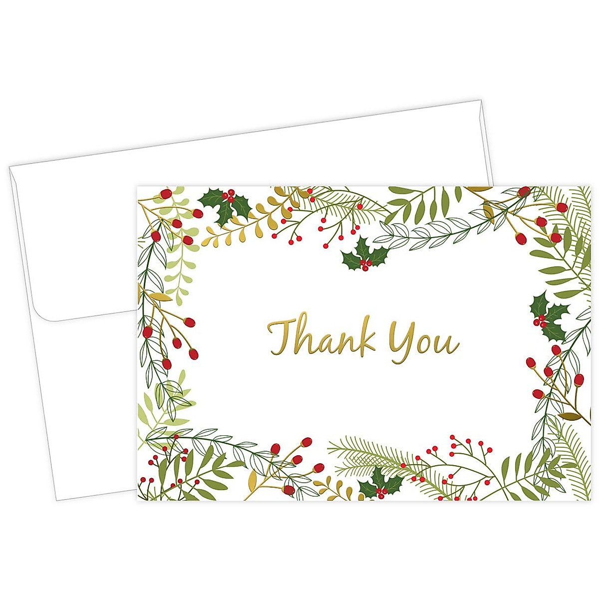 Desktop Publishing Supplies Merry Twigs & Holly Thank You Note Cards & Envelopes - 50 Pack - Christmas Thank You Notes with Gold Foil Highlights!