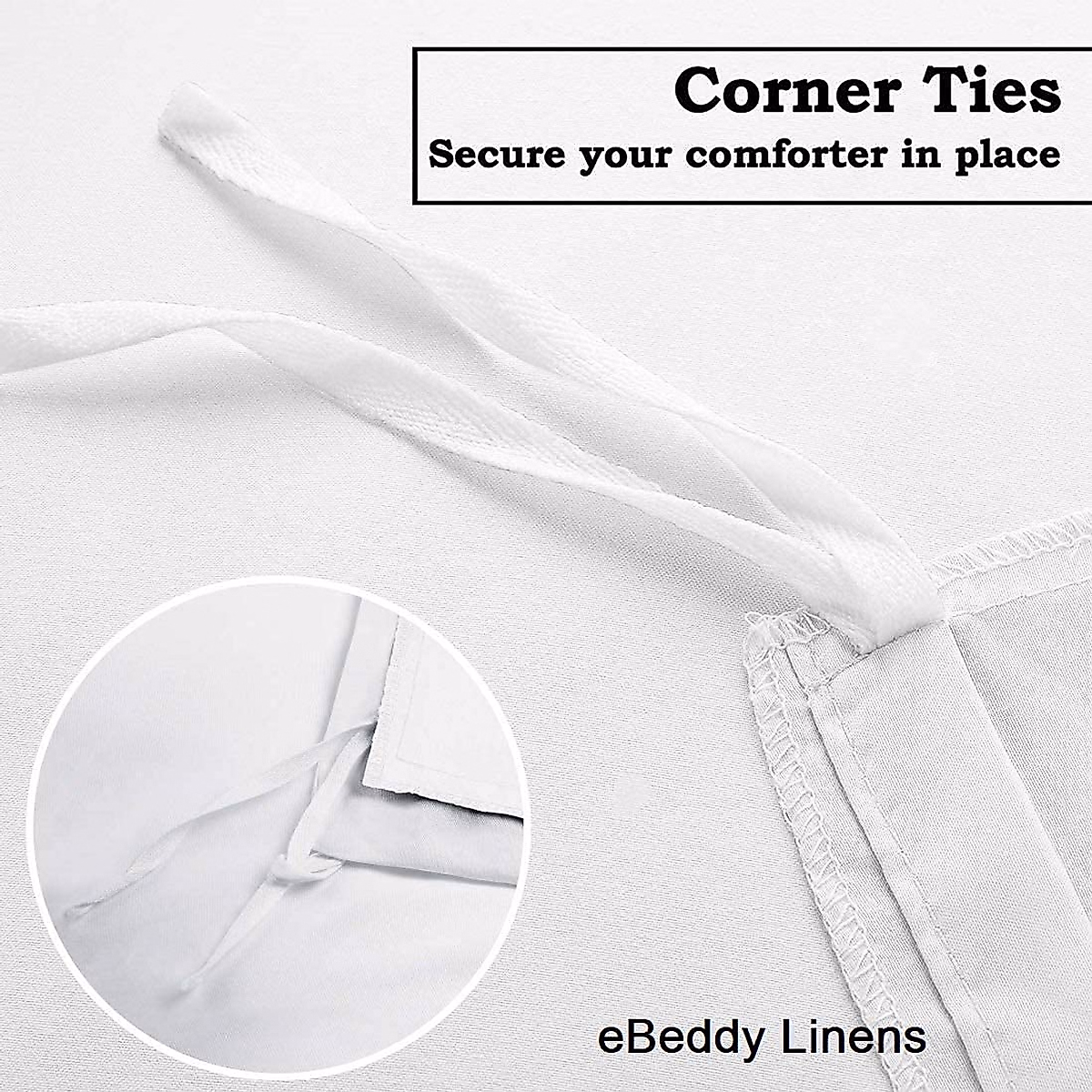 eBeddy Linens 800 TC Ultra Silky Soft Egyptian Cotton Super King Plus 120x120 Size 3-Pieces Reversible Duvet Cover Set Hidden Zipper Closer & Corner Ties, White/Dark Grey