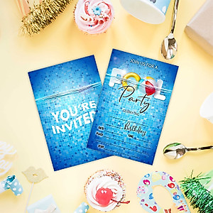 AWSICE Swimming Pool Party Birthday Invitations,Double-Sided Fill-In Invite Cards For Birthday Party, 20 Invitations With Envelopes, Decorations,Party Favor And Supply-A19