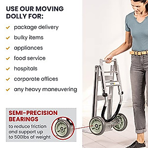 HaulPro Fully Assembled Foldable Hand Truck with 8" Mold-On Rubber Wheels – Horizontal Loop Handle. 500 Lb. Capacity Dolly for Travel, Moving and Office Use | 14 X 7.5 Extruded Aluminum Nose Plate