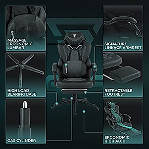 Vigosit Gaming Chair with Footrest, Mesh Gaming Chair for Heavy People, Ergonomic Reclining Gamer Computer / PC Chair with Massage for Adult, Big and Tall Office (Dark Grey)