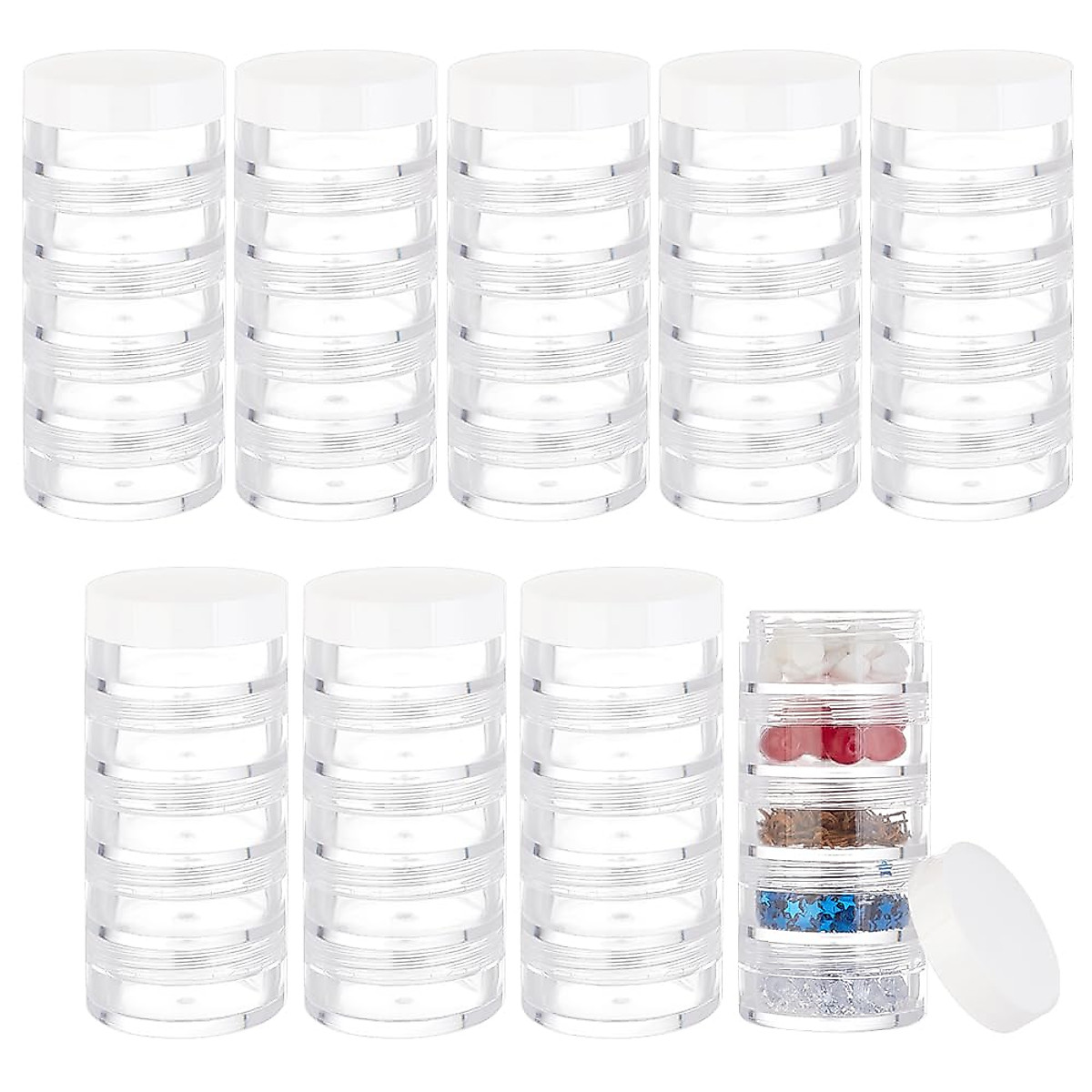 BENECREAT 10 Set 5 Stackable Cosmetic Containers, Bead Storage Containers, Bead Screw Stacking Jarssmall Cosmetic Sample Bottle for Glitter Painting Lotion, 1.4x3.2 Inches