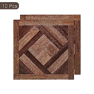 uxcell Peel and Stick Floor Wall Tiles Sticker, 10Pcs 12"x12" Self-Adhesive Wood Grain Floor Stickers Matte Frosted Flooring Tiles for Kitchen Bathroom and Home Decor, Yellow+Brown