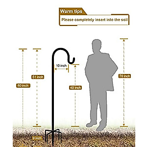Derkniel Shepherd Hook 60 Inch Tall Heavy-Duty Metal Garden Hanging Pole Stake for Bird Feeder Pole Plant Baskets, Black (2 Packs),Matte,60in-2pcs(DNL-SHHOOK60-2)
