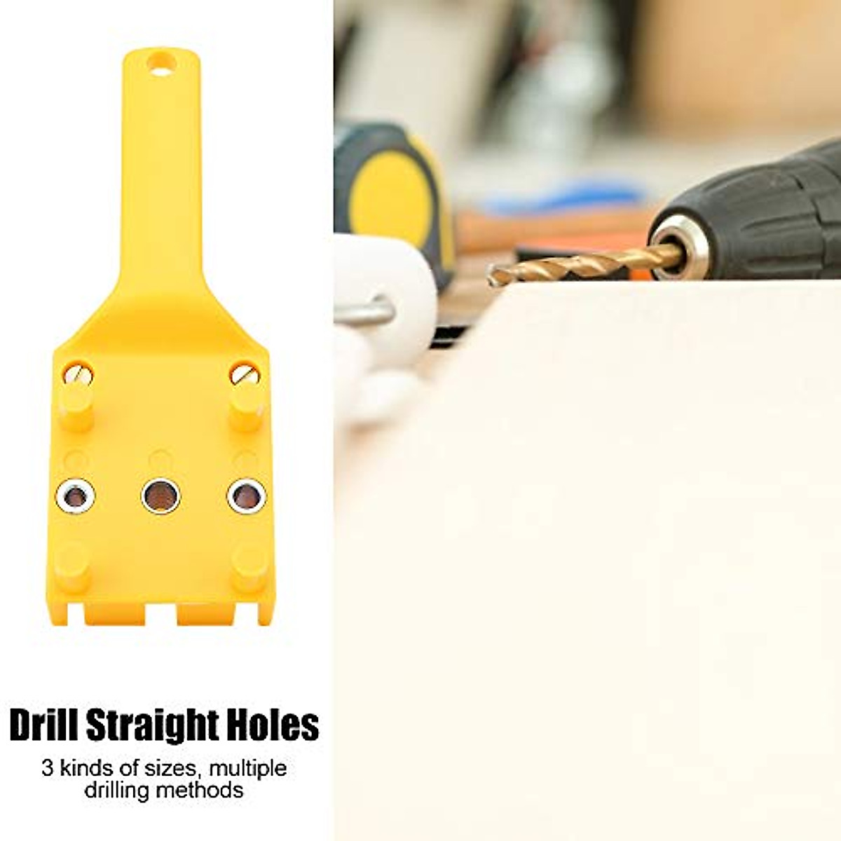 Woodworking Drilling Locator Straight Hole Locator， Handheld Woodworking Perforation DIY Tools Woodworking Dowel Jig Kit Hardware Template Guide Woodworking Tools(黄色)