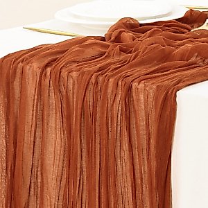 Socomi Terracotta Table Runner Thanksgiving Spring Easter Cheesecloth Table Runner 120 inch Cheese Cloth Runner 10FT Boho Rustic Gauze Table Runner for Wedding Party Baby Shower Birthday Decor