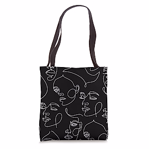 Black and White Neutral Faces Outline Abstract Women Line Tote Bag