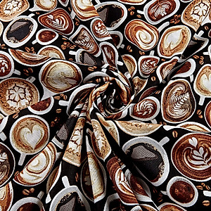 Timeless Treasures Fresh Brew Coffee Cups Black, Fabric by the Yard