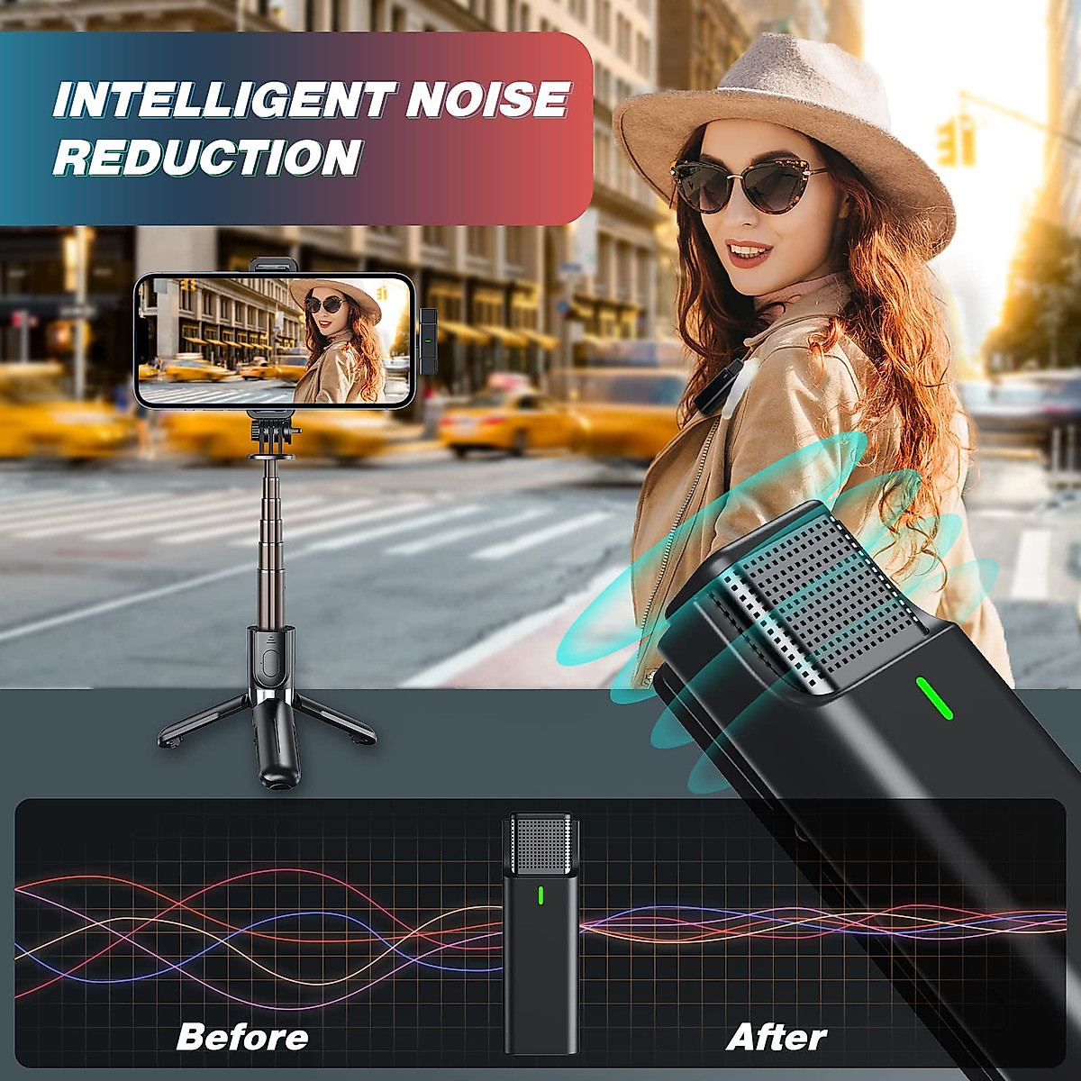 JSSEVN Wireless Lavalier Microphone, 2.4GHz Transmission Technology, 7 Hours of Continuous Use, Compatible with iPhone/iPad with Lightning Connectors