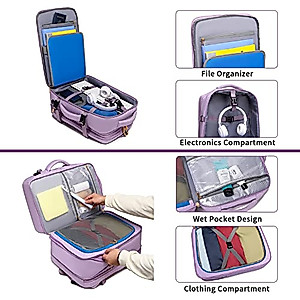 AI EN JIU Travel Backpack for Women Men, 50L Expandable Carry On Backpack 17.3 inch Laptop Backpack with USB Port, Waterproof Business Luggage Traveling Backpack with 3 Mesh Bags & 1 Shoe Bag, Purple