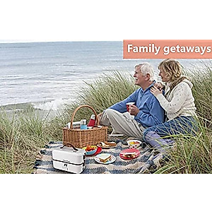 Focs Hoek Electric Lunch Box, Portable Heating Electric Lunch Box, 0.8L/110V With Spoon and Fork Insulation Bag, Suitable for Home School Office Workplace Travel(ONLY THE WALL PLUG) (White)