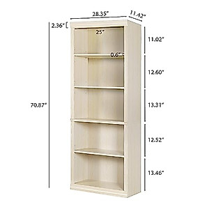 LTMEUTY Wooden Bookcase - Freestanding 5 Shelves Bookshelf, Tall Storage Book Shelf for Living Room, Office, Library, White Wood Grain