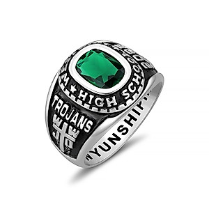 Ccjcinata Fully Personalized Customized class rings 10kt White Gold High School Class Rings and College Class Ring for women – Classic Collection (Sterling Silver - Platinium)