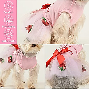 Dog Dress Sequins Strawberry Tulle Puppy Clothes Costumes Outfits for Small Dogs Girl (Large, Pink)