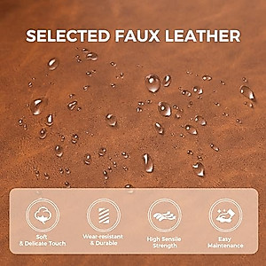 MAISON ARTS Brown Bar Stools Set of 2 Counter Height 24 Inches Saddle Stools for Kitchen Counter Backless Modern Barstools Upholstered Faux Leather Stools Farmhouse Island Chairs, Brown, 2pcs