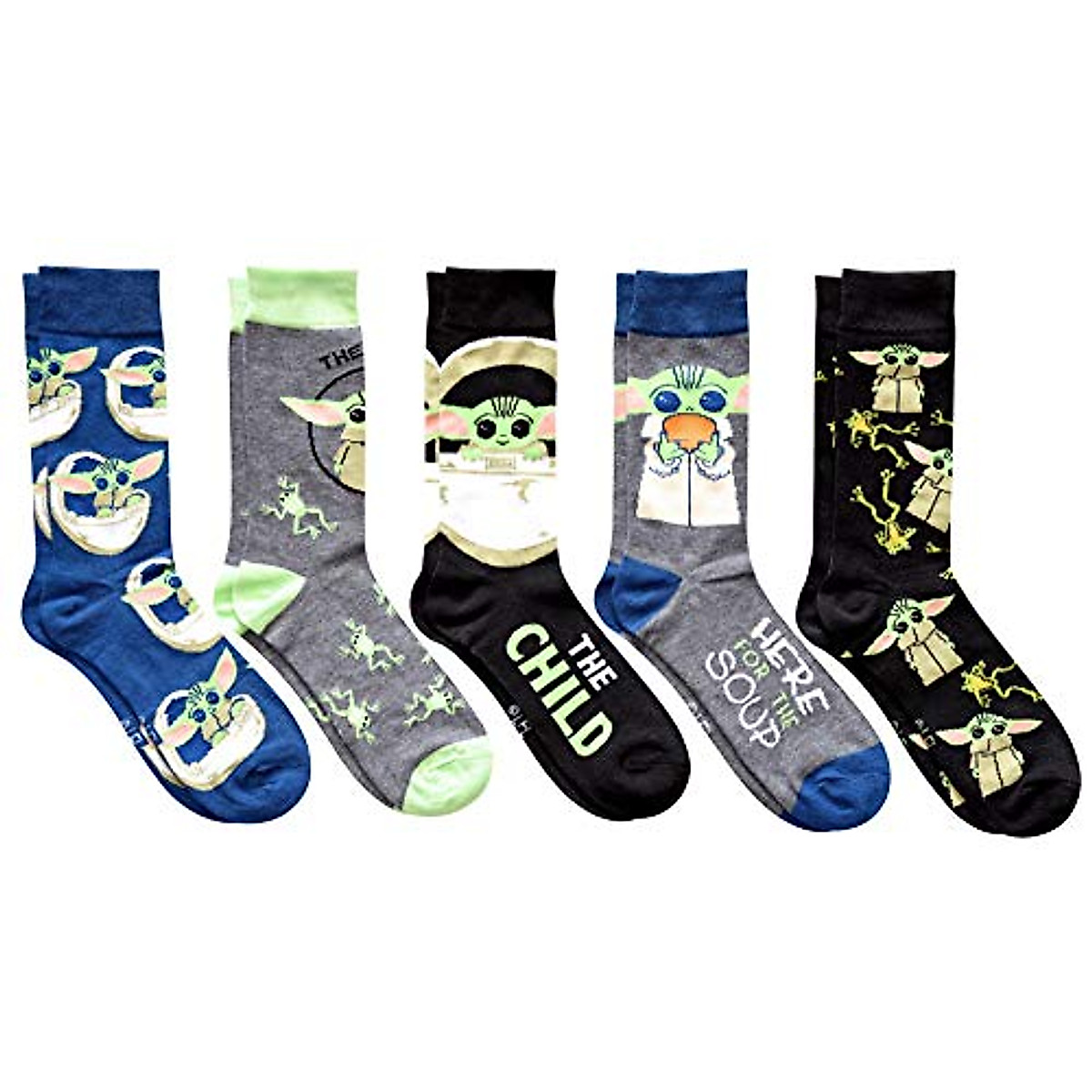 STAR WARS Baby Yoda Here for the Soup Men's Crew Socks 5 Pair Pack Size 6-12