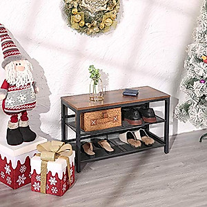 HOOBRO Hall Tree and Shoe Bench Bundle, Coat Rack Shoe Bench, 3-Tier Shoe Rack, Industrial Shoe Storage Unit Flat & Slant Adjustable Shoe Organizer Shelf