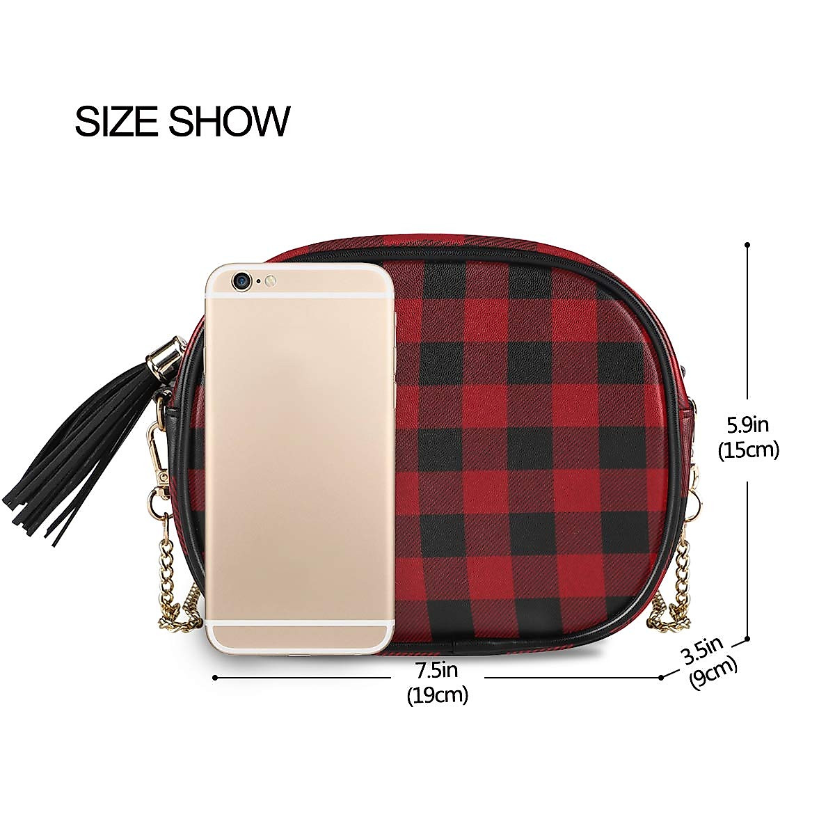 ALAZA PU Leather Small Crossbody Bag Purse Wallet Red Black Buffalo Lattice Plaid Cell Phone Bags with Adjustable Chain Strap & Multi Pocket