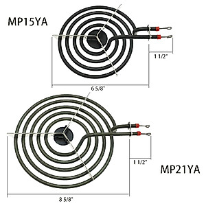 Siwdoy W10196405 W10196406 Chrome Drip Pan Set and MP21YA MP15YA Burner Surface Elements, Compatible with Whirlpool Range Oven