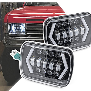 7x6 inch Halo LED Headlight, 5x7 inch Square LED Headlamp with Arrow Angel Eyes DRL Turn Signal Light Replaces H6054 H5054 H6054LL 69822 For Jeep Wrangler XJ YJ Sedans GMC - Smoked Lens