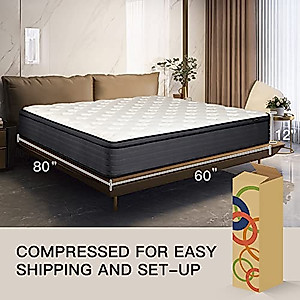 AICEHOME Queen Mattress, 12 Inch Individual Pocket Springs with Gel Memory Foam, Medium Firm Mattresses in a Box, Hybrid Queen Size Mattress with Pressure Relief 80" L x 60" W x 12" T