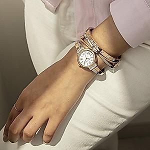 Anne Klein Women's AK/2245RTST Premium Crystal Accented Rose Gold-Tone and Silver-Tone Bangle Watch and Bracelet Set
