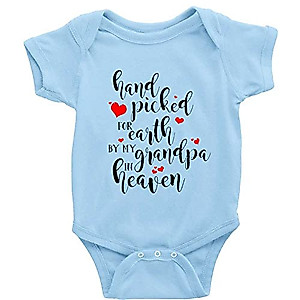 Hand Picked for Earth by My Grandpa in Heaven Newborn Organic Bodysuit Short Sleeve Romper D-Blue